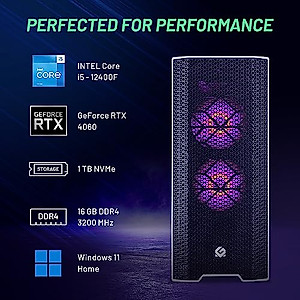 Skytech Blaze Gaming PC Desktop – Intel Core i5 12400F 2.5 GHz, NVIDIA RTX 4060, 1TB NVME SSD, 16GB DDR4 RAM 3200, 650W Gold PSU, 11AC Wi-Fi, Windows 11 Home 64-bit