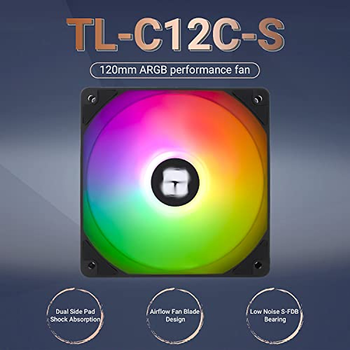 Thermalright TL-C12C-S CPU Fan 120mm ARGB Case Cooler Fan, 4pin PWM Silent Computer Fan with S-FDB Bearing Included, up to 1550RPM Cooling Fan