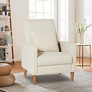 COLAMY Modern Upholstered Accent Chair Armchair with Pillow, Fabric Reading Living Room Side Chair,Single Sofa with Lounge Seat and Wood Legs,Beige