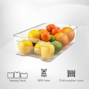 Ceybo Original Set of 4 Durable Refrigerator Food Storage Organizer Bins Variety Pack for Fridge, Freezer, Kitchen Cabinet and Pantry, Dishwasher Safe