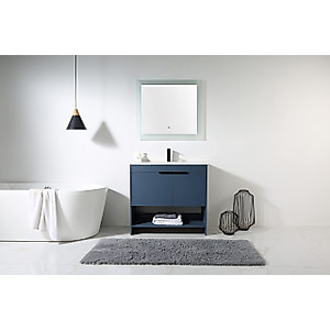 Fine Fixtures Bathroom Vanity with Integrated Ceramic Sink - Bathroom Vanity with Sink & Modern Knob Design - Bathroom Vanities with Sturdy Marble Top & Soft Closing Doors (36 Inch) Navy Blue