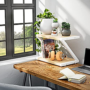 HUANUO Printer Stand, Desktop Stand for Printer, Printer Stand with Storage, Desktop Shelf with Anti-Skid Pads, Printer Table Organizer, Printer Shelf w/ 2 Tier Tray & Hardware & Steel (Light Wood)