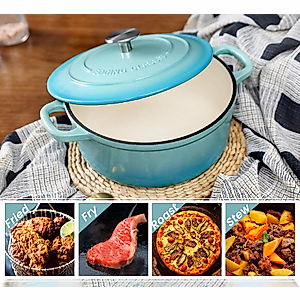 EDGING CASTING Enameled Cast Iron Covered 5.5 Quart Dutch Oven with Dual Handle for Bread Baking, Dutch Ovens with Lid, Peacock Blue