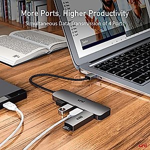 USB Splitter for Laptop 4-Port, uni Ultra-Slim USB 3.0 Hub, Multiple USB Port Expander Compatible with Keyboard and Mouse Adapter, PC, MacBook Air, Mac Pro, iMac, Surface Pro, Flash Drive, Mobile HDD