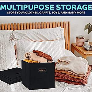 Pomatree 13x13x13 Storage Cube Bins - 6 Pack | Large and Sturdy, Dual Plastic Handles | Cube Storage Bins | Foldable, Closet and Storage Fabric Bin Baskets | Home and Office Organizers (Black)