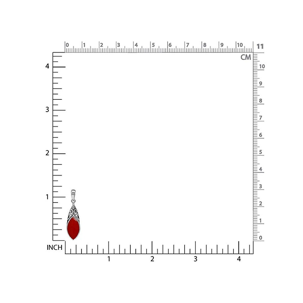 Silvershake 14X7mm Created Marquise Shape Red Coral 925 Sterling Silver Filigree Solitaire Pendant