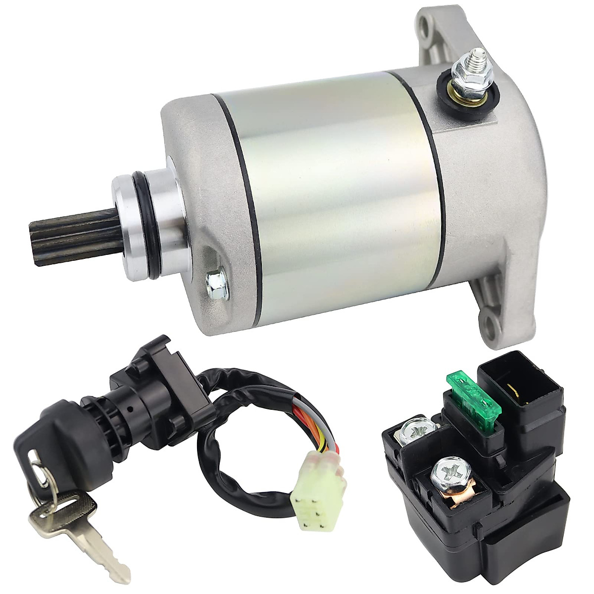 STABSOLI Starter Motor & Solenoid Relay & Ignition Switch for Suzuki ATV EIGER 400 2WD 4WD LT-A400 LT-F400 2002-2007 3545-016 31100-38F00 3313-719 31210-PWB1-900 SM-14241