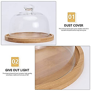 Cabilock Wood Cake Tray with Glass Dome Round Clear Cloche Dome Cake Plate Server Cake Display Cover Glass Cake Pan Cover Food Plate Lid for Cake Dessert Cheese Pastries 6. 5inch