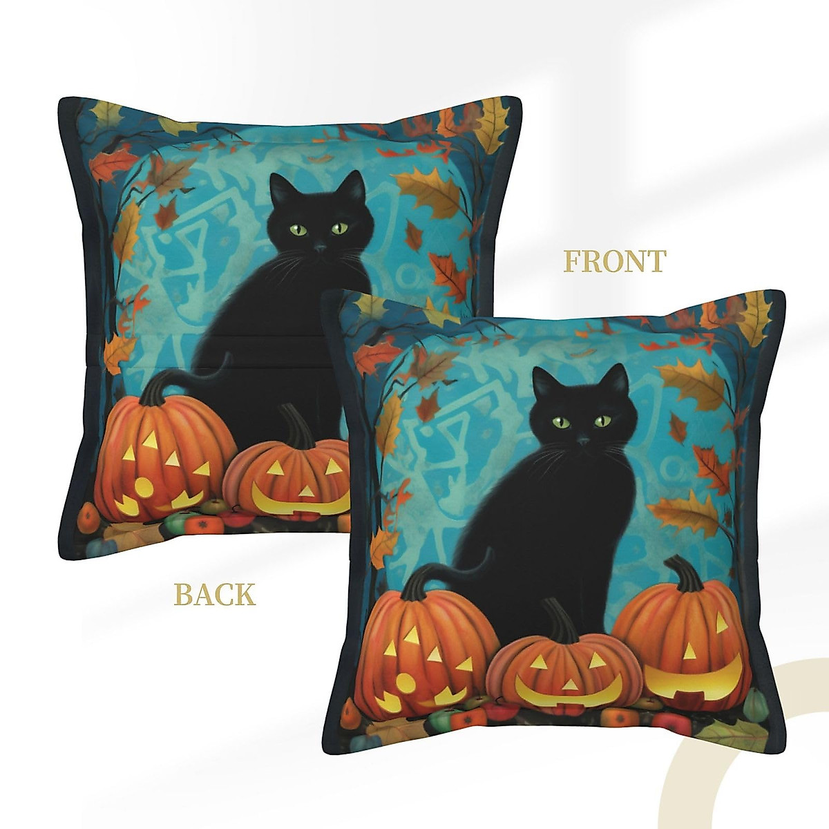 deaokluy 20"x20" Halloween Black Cat Square Leather Throw Cushion Covers Decorative Holiday Pillow Case for Home Bedroom Couch Sofa Decoration
