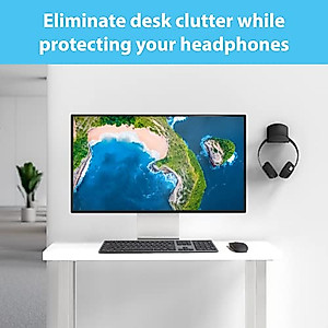 TotalMount Headphone Hanger – Includes Removable Adhesive Strips for Easy, Damage-Free Wall, Desk, or PC Mounting (Premium Black Headphone Hook – One Pack)