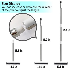 Rubber Broom with Squeegee and Adjustable Long Handle, Pet Hair and Fur Remover, Carpet Rake and Floor Brush for Hardwood, Tile and Window