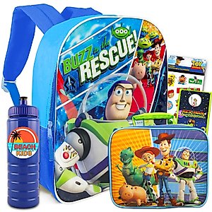 Fast Forward Toy Story Backpack with Lunch Box - Bundle with Lightyear Backpack for Boys, Toy Story Lunch Bag, Water Pouch, Stickers, More | Buzz Lightyear Backpack