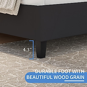 AMERLIFE King Size Nail Button Tufted Wingback Bed Frame, Linen Upholstered Platform Bed with 56" High Wingback Headboard, No Box Spring Needed, Black