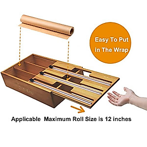 EVEKEI Foil and Plastic Wrap Organizer with Cutter, 3 in 1 Plastic Wrap Dispenser with Cutter, Aluminum Foil Organization and Storage, Saran Wrap Dispenser for Kitchen Wrap Organizer Fits 12" Roll