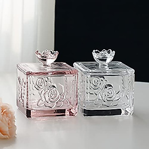 Gaolinci Roses & Butterflies Embossed Glass Candy Jar, Stained Glass Food Jar with Lid