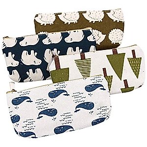 Davias Canvas Pencil Pen Zipper Pouch Small Cosmetic Makeup Bags, Forest and Animal Style,Set of 4