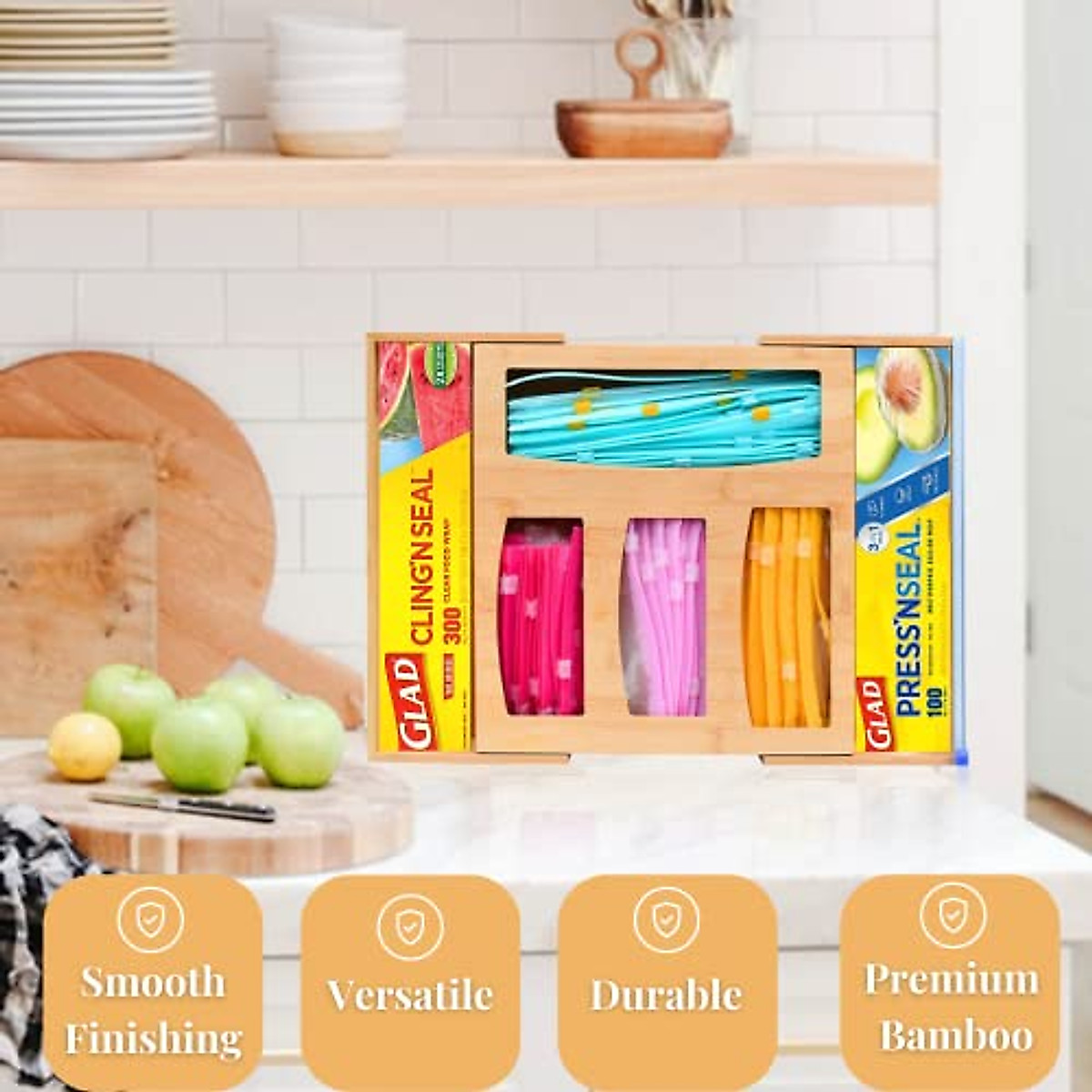 Zaytun Drawer Organizer for Ziplock Bags and Foil | Expandable & Englrarged 6-IN-1 Zip Lock Bag Organizer For Drawer & Foil And Plastic Wrap Dispenser With Cutter for Kitchen Organization and Storage