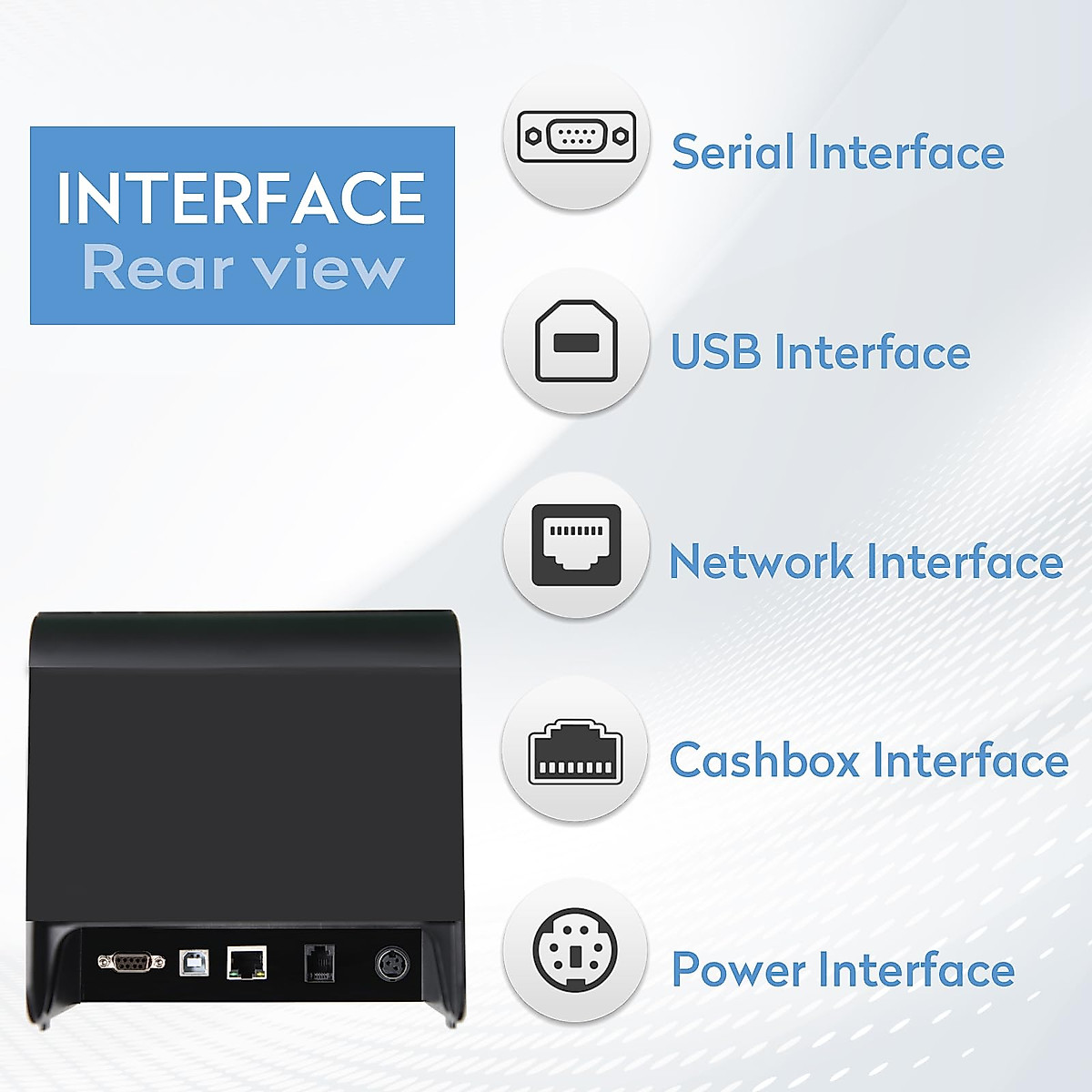 RIBAO Thermal 80mm POS Printer Receipt Printer Connect Cash Registers Cash Drawer, BC-55 BC-40 BCS-160 Mixed Bill Money Counter RS232 Cashbox Interface，Windows/Mac/Linux