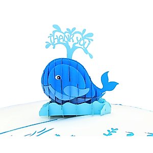 iGifts And Cards Unique Blue Whale Thank You 3D Pop Up Greeting Card - Large, Gratitude, Cute, Animal, Nautical, Ocean, Fun, Graduation, Friendship