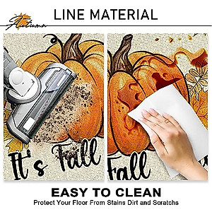 Tailus It's Fall Y'all Pumpkin Patch Kitchen Rugs Set of 2, Autumn Maple Leaves Kitchen Mats Decor, Teal Farmhouse Thanksgiving Floor Door Mat Home Decorations - 17x29 and 17x47 Inch