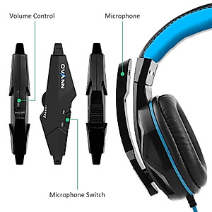 Gaming Headset,3.5mm Wired Bass Stereo Noise Isolation Gaming Headphones with Mic for Laptop Computer, Cellphone, Volume Control (Black and Blue)