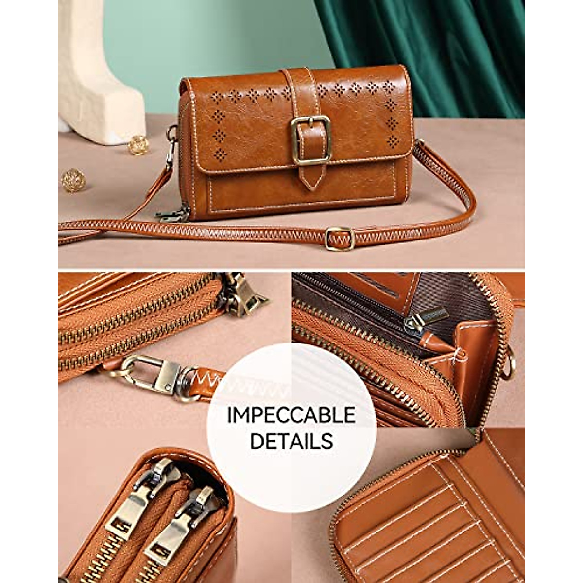 SIIHENRRY Small Crossbody Shoulder Bag for Women Multi Card Case Genuine Leather Cellphone Purse Passport Wallet