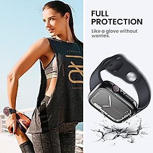 (2 in 1) Tensea for Waterproof Apple Watch Screen Protector Case Series 8 7 45mm Accessories, iWatch Protective PC Face Cover Built-in Tempered Glass Film, Front & Back Bumper for Women Men, 45 mm