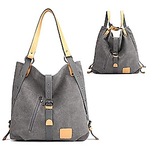 Eamom Tote Bag for Women Aesthetic Convertible Backpack Canvas Shoulder Bag School Tote Bag (Gray)