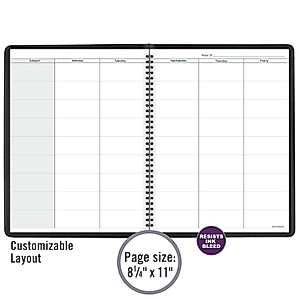 AT-A-GLANCE Teacher Planner, 8-1/4" x 10-7/8", Undated Weekly & Daily Planner, Academic Lesson Plan Book for Family Homeschool Supplies, Agenda with Twin-Wire Binding, Black Leather (8015505)