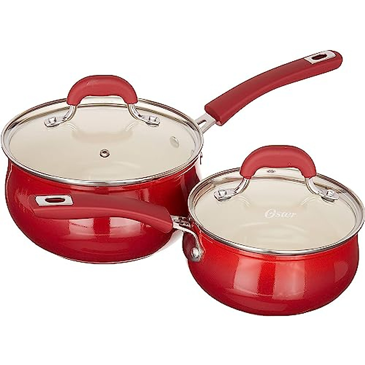 Oster Corbett Forged Aluminum Cookware Set with Ceramic Non-Stick-Induction Base-Soft Touch Bakelite Handle and Tempered Glass Lids, 8-Piece, Gradient Red