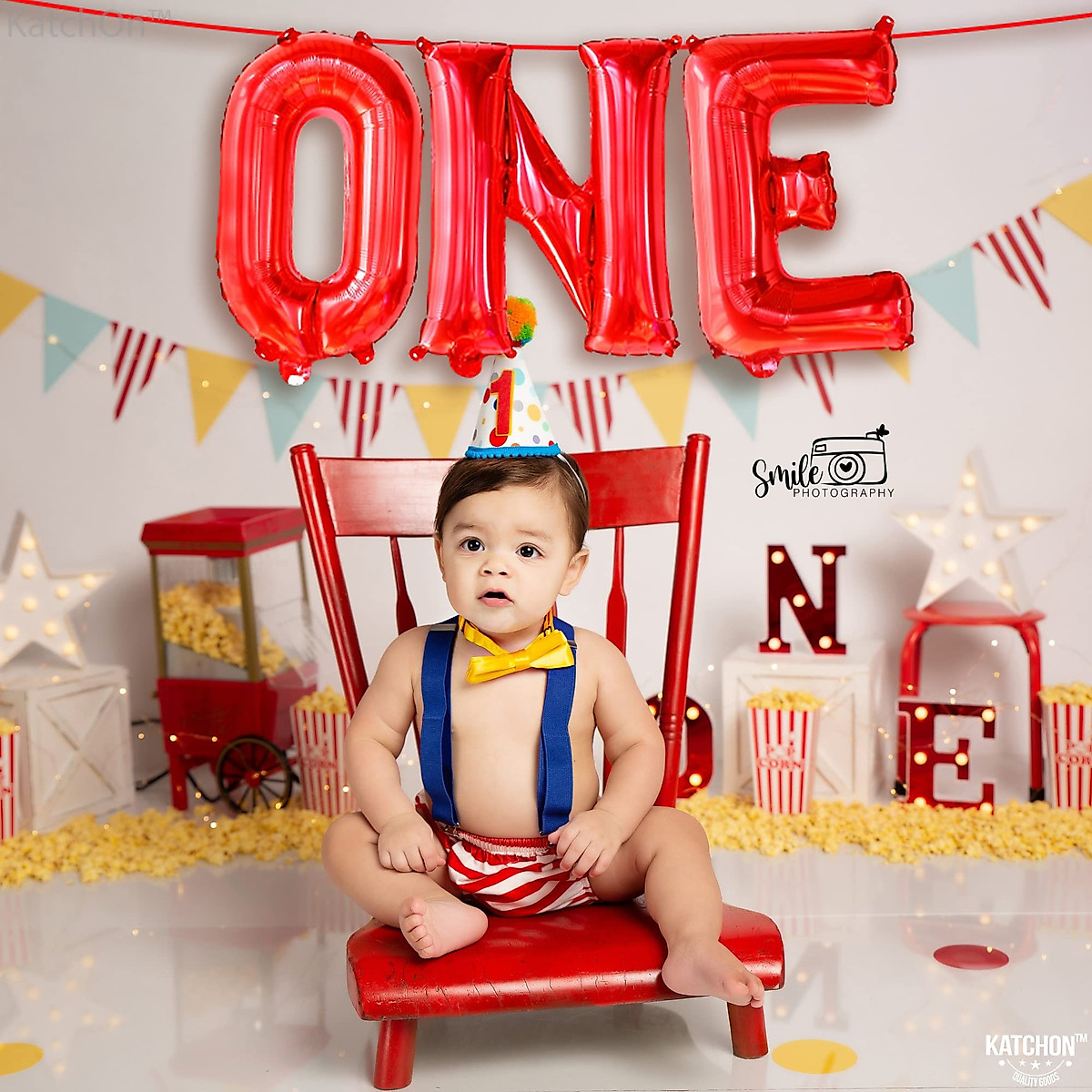 KatchOn, Big Red Metallic Balloons - Pack of 6 | Red Foil Balloons, One Birthday Balloon | Red One Balloon for Berry First Birthday Decorations and Red Birthday Decorations