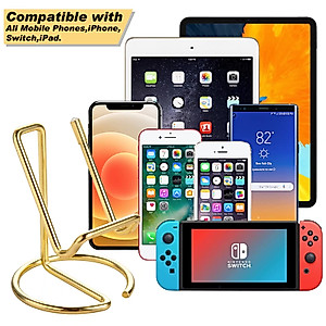 ROPOSY Cell Phone Stand for Desk, Cute Metal Gold Cell Phone Stand Holder Desk Accessories, Compatible with All Mobile Phones, iPhone, Switch, iPad