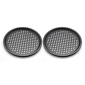 Bamboo's Grocery LoKii Round Pizza Pans Set, Baking Steel Pizza Pan for Oven, Nonstick Pizza Oven Tray, Grill Pizza Plates, 12.6 Inches, 2 Pack