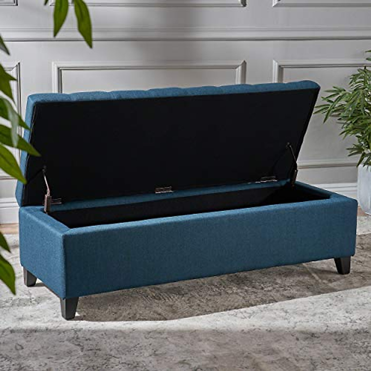 Christopher Knight Home Mission Fabric Storage Ottoman, Dark Blue, 18.75 x 50.50 x 16.00 inches