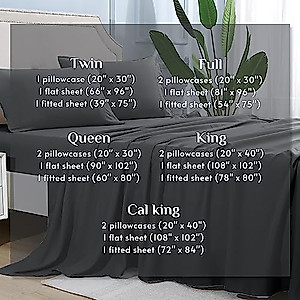 JOLLYVOGUE Bed Sheets Queen 4 Pieces, Dark Grey Sheet Set for Bedroom with Deep Pocket, Cooling Bed Sheets with 1 Flat Sheet, 1 Fitted Sheet & 2 Pillowcases