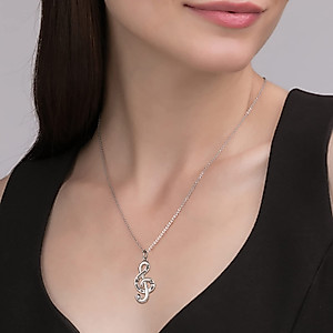 Music Note Necklace Ring for Women Sterling Silver Classic Treble Clef Music Pendant Musical Jewelry Graduation Gifts for Musician Music Student (necklace)