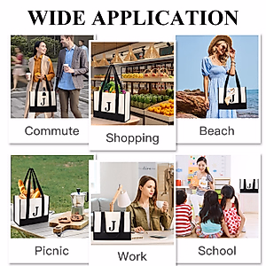 BALEINE Personalized Initial Canvas Tote Bag, ECO Friendly Multipurpose Bags for Women, Gift Bag, Beach Bag (Em)