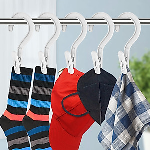 24PCS Laundry Hooks with Clips Plastic Clothes Pins Super Strong Hanger Clips Boot Hangers Towel Clips Laundry Clips for Bathroom Travel Portable(White)