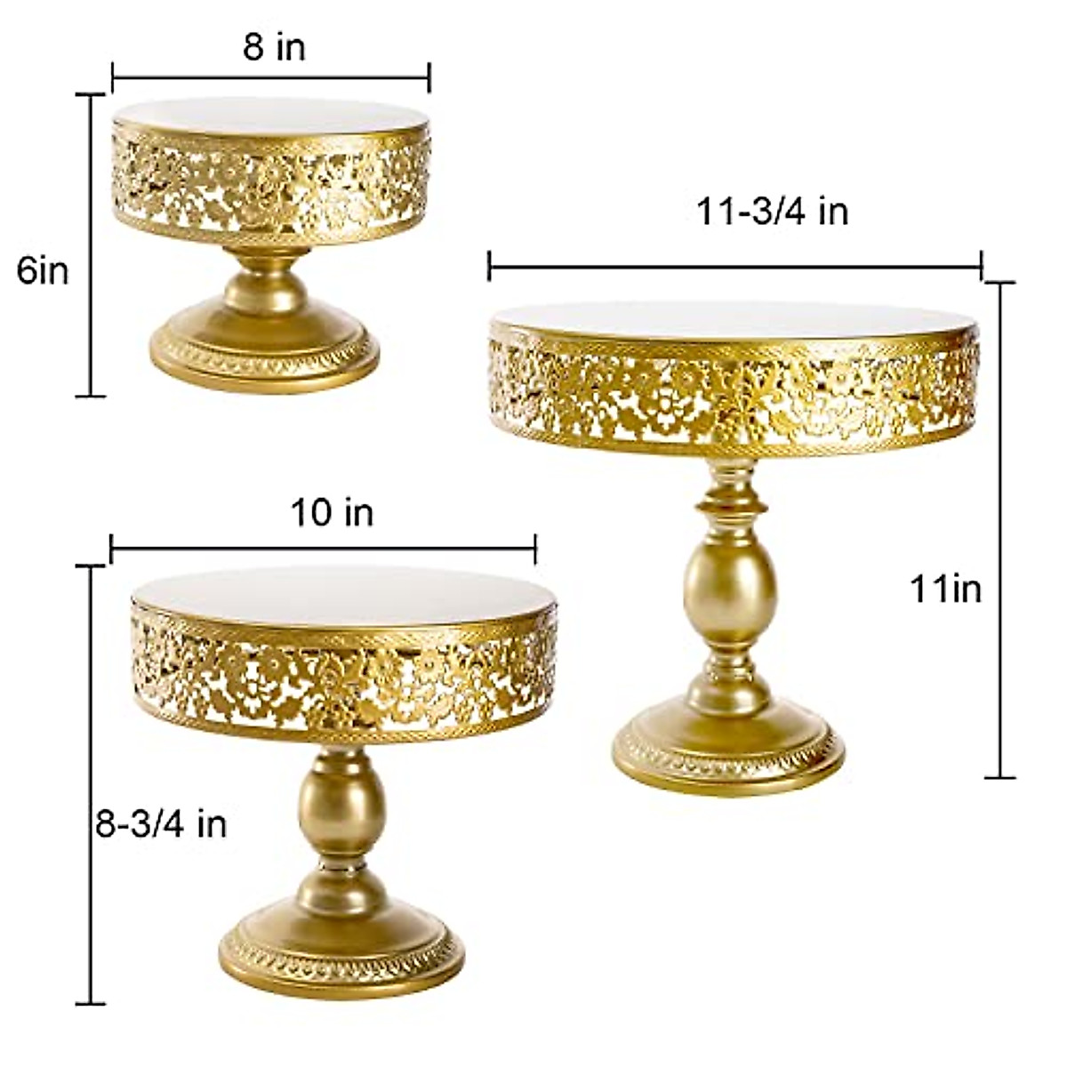 Jucoan 3 Pack Gold Metal Cake Stands, 8/10/12Inch Round Dessert Display Stand, Cupcake Holder, Pastry Serving Plate for Wedding Party Baby Shower