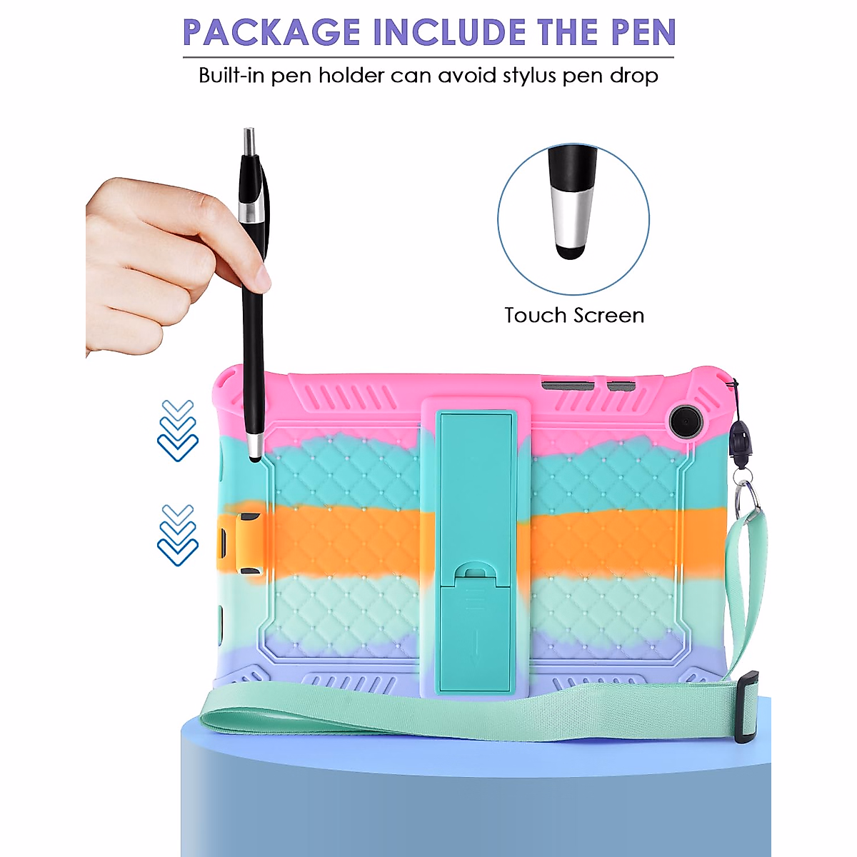 DETUOSI for Galaxy Tab A8 10.5 Case, Soft Silicone Lightweight Protective Smart Cover Case for Galaxy Tab A8 10.5 inch 2022 SM-X200/X205/X207 with Shoulder Strap & Stylus Pen, Dazzling Pink