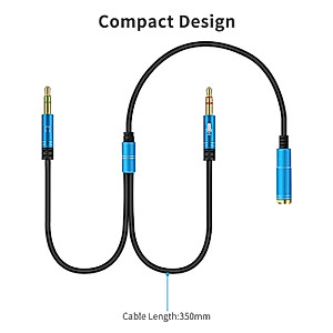 Headphone Y Cable Splitter Adapter for Computer 3.5mm Female to 2 Dual 3.5mm Male Gold-Plated Corrosion-Resistant Audio Mic Y Cable for Headset Connecting to PC，Audio Connector for PC (35CM, Silver)