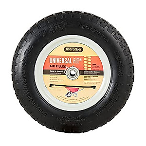 Marathon 14.5" Universal Replacement Wheelbarrow Wheel with Adapter Kit, Black