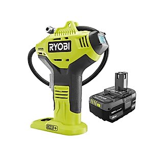 Techtronics RYOBI P737D ONE+ 18V Lithium-Ion Cordless High Pressure Inflator with Digital Gauge & New PBP005 ONE+ 18V Lithium-Ion 4.0 Ah Battery (Bulk Packaged)