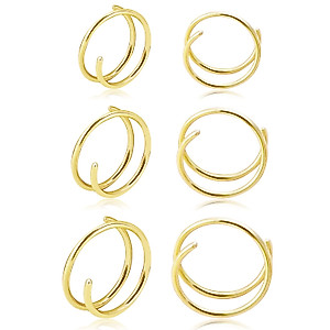 Double Hoop Earrings for Single Piercing, 3 Pairs 316L Surgical Steel Spiral Twist Illusion Lobe Cartilage Helix Hoop Earring Double Hoop Earrings for One Hole