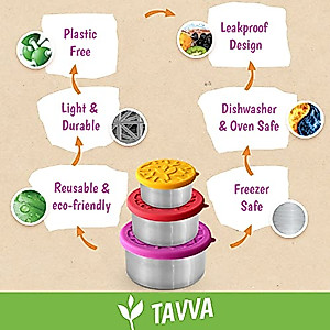 TAVVA Small Stackable Toddler Snack Containers for Kids (3oz/7oz/12oz), Leak-Proof Stainless Steel Containers with Lids, Metal Kids Lunch Box Containers Kids, Stainless Steel Bento Box