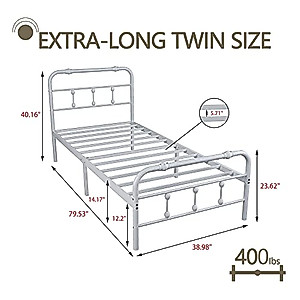 ZIRUWU Twin XL Metal Platform Bed Frame with Headboard Footboard Extra Strong Support No Box Spring Needed Noise Free Easy Assembly White