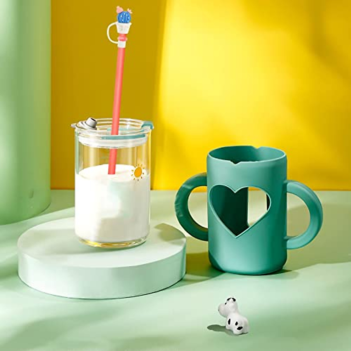 12Pcs Silicone Animals/Cactus Shape Straw Covers Cartoon Straw Tips Cover Reusable Silicone Straw Toppers Cute Straws Plugs for 6 to 8 mm Straws Home Kitchen Accessories