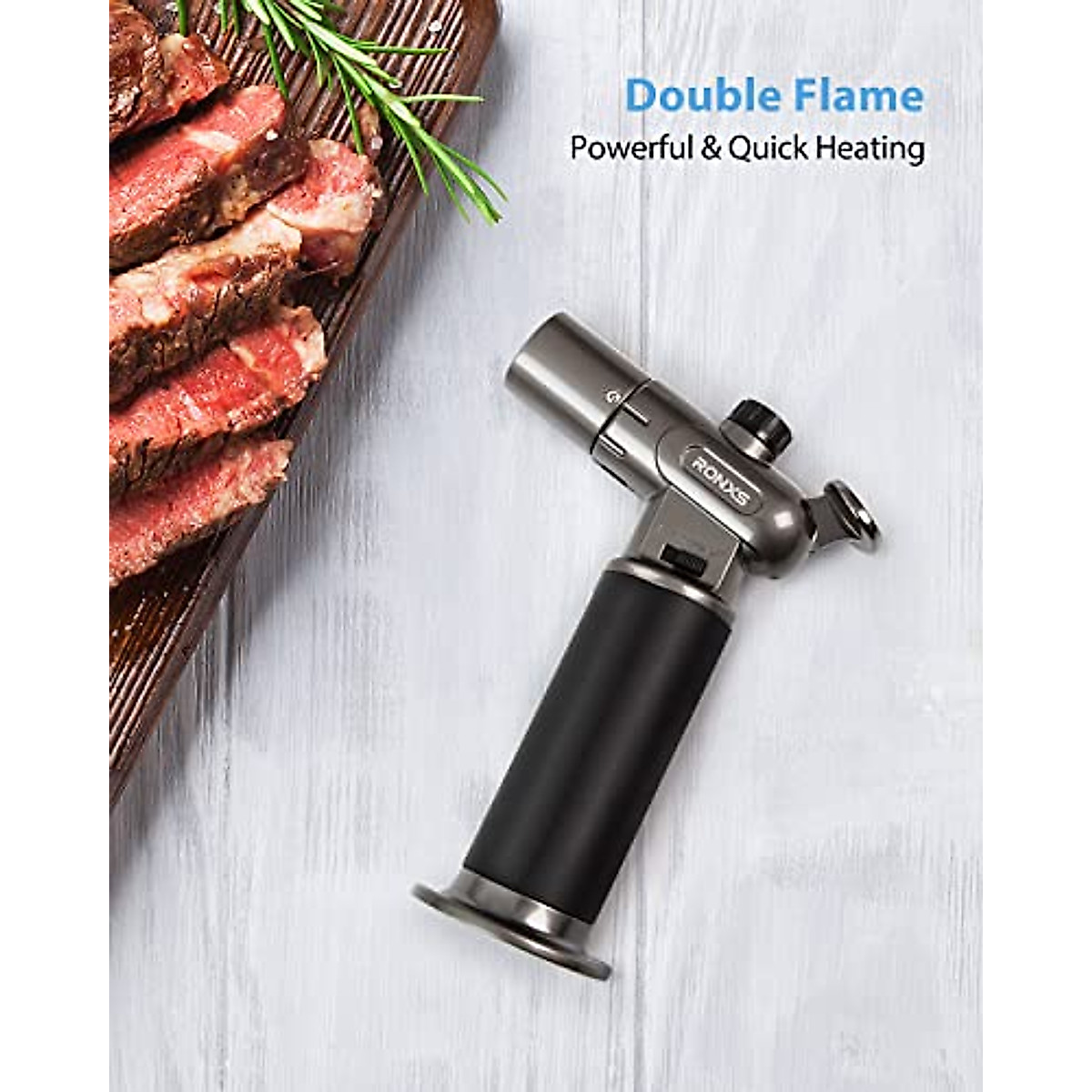 RONXS Torch Lighter, Multipurpose Lighter with Dual Flame, You Can Switch Single /Dual to Meet All Your Need, Heavy Duty Construction Butane Torch, Butane Gas Not Included