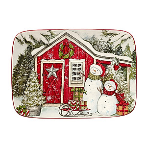 Certified International Snowman's Farmhouse Rectangular Serving Platter, 14" X 10", Multicolor, Large