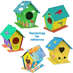 GARDWENS DIY Bird House Kit for Kids, 2 Pack Big Wooden Birdhouse Kits Build and Paint Creative Arts Crafts Hanging Kit Suitable for Girls Boys Age 3-12 Activities Decoration